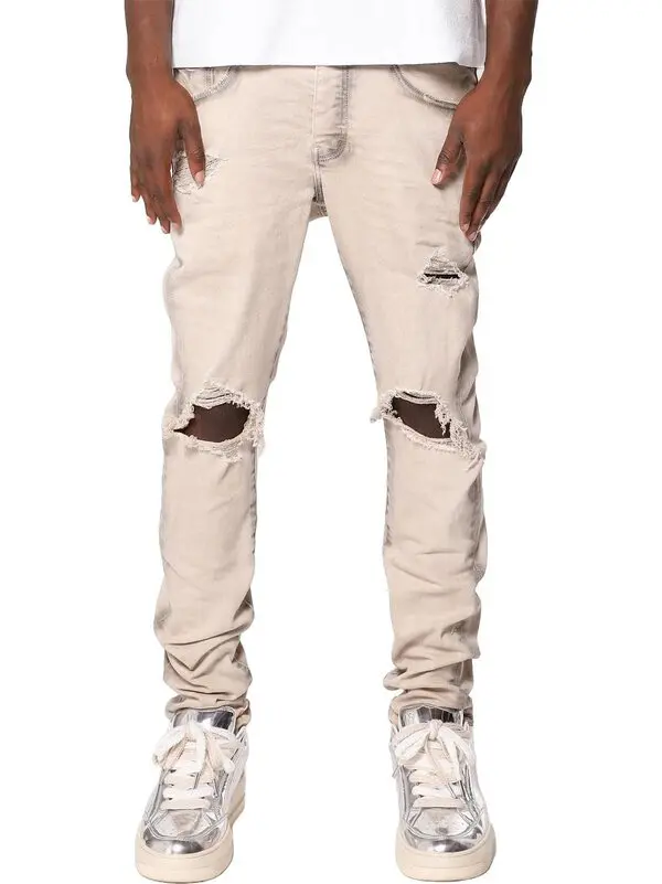 PURPLE BRAND Distressed Stretch Cotton Skinny Jeans - Tan