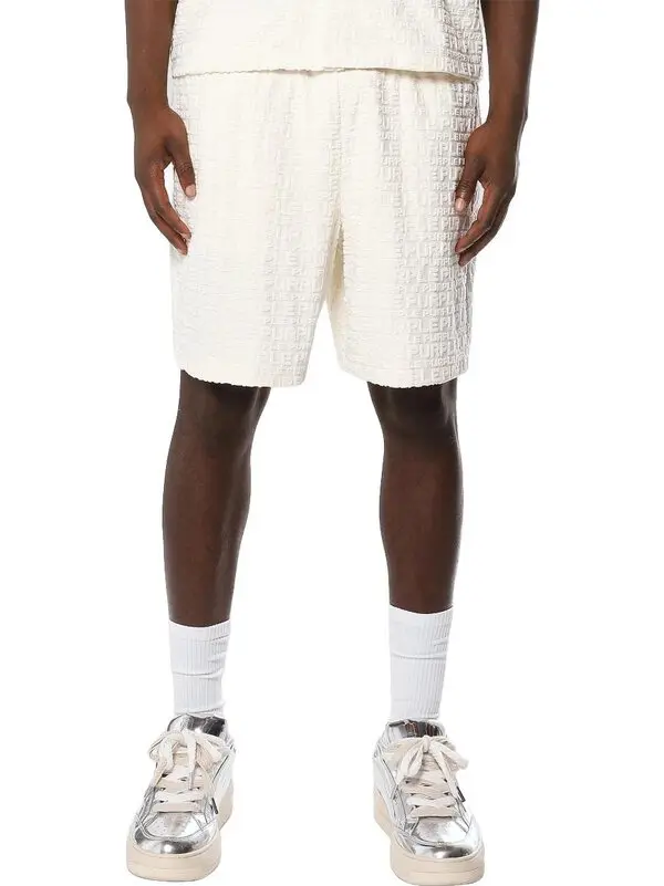 PURPLE BRAND Embossed Logo Terry-towel Shorts - Off White