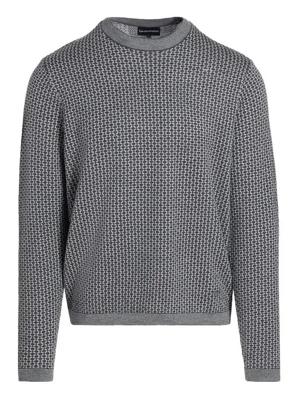 Emporio Armani Geometric Wool Crewneck Sweater - Grey