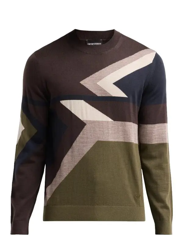 Emporio Armani Geometric Wool Crewneck Sweater - Multi