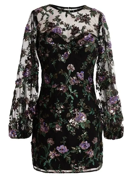 Dress The Population Mila Floral Organza Minidress - Black Multi