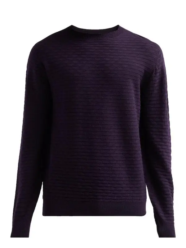 Giorgio Armani Geometric Textured Virgin Wool Crewneck Sweater - Must