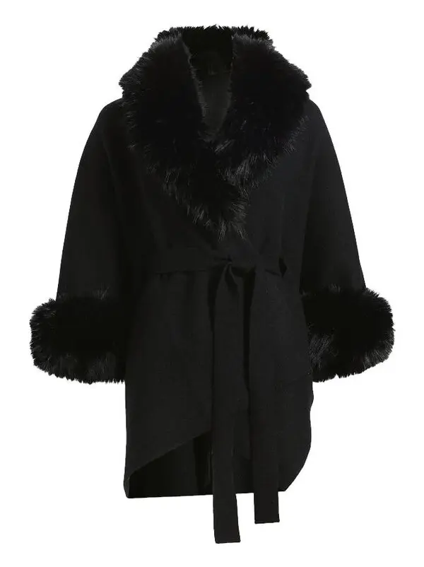 Alice + Olivia Joanne Faux-fur Trim Wool Sweater Coat - Black