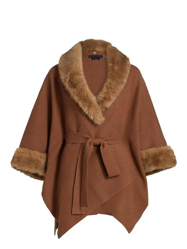 Alice + Olivia Joanne Faux-fur Trim Wool Sweater Coat - Camel