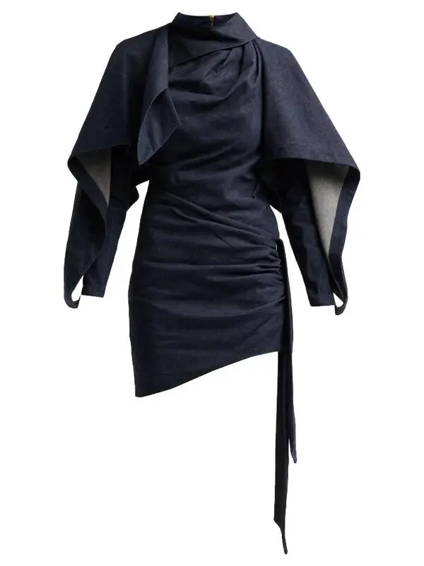 Zimmermann Valiant Draped Denim Mini Dress - Night Sky