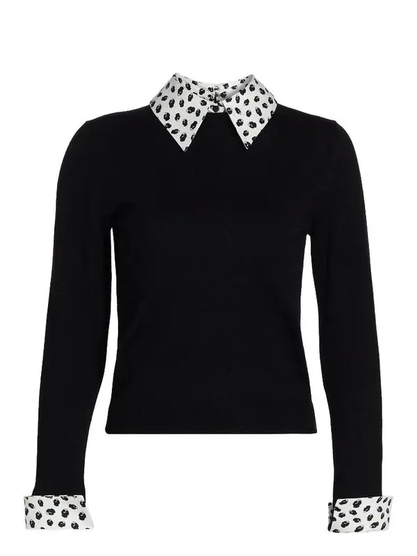 Alice + Olivia Porla Wool Collared Sweater - Black