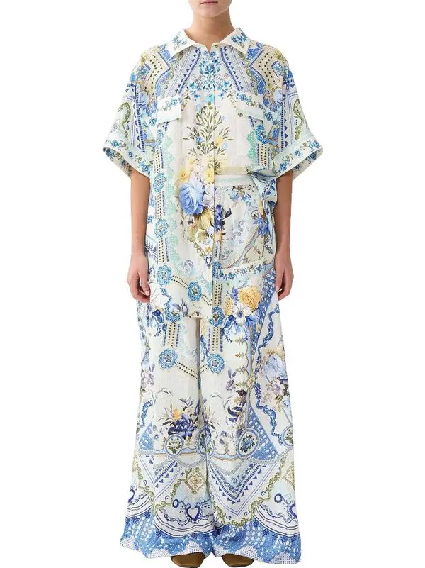 Camilla Printed Linen Wide-leg Trousers - Multi