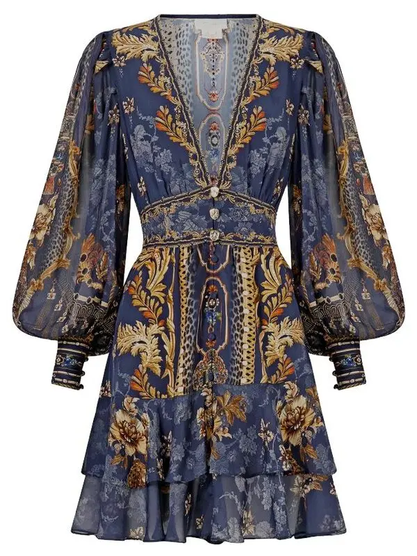 Camilla Notes From The Blue Room Baroque-print Silk Mini Dress - Navy
