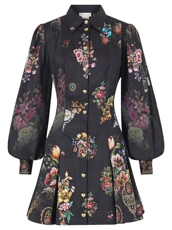 Camilla Night Garden Stretch-cotton Shirtdress - Black