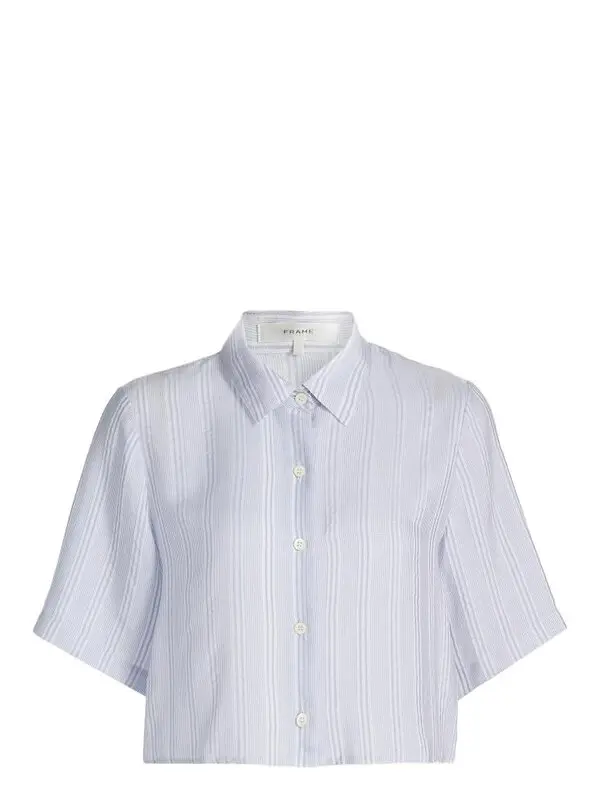 FRAME Striped Silk Lace Crop Shirt - Chambray Multi