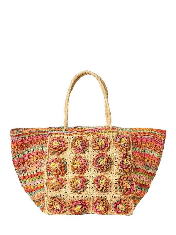 BTB LOS ANGELES Hazel Floral Woven Raffia Tote Bag - Multi