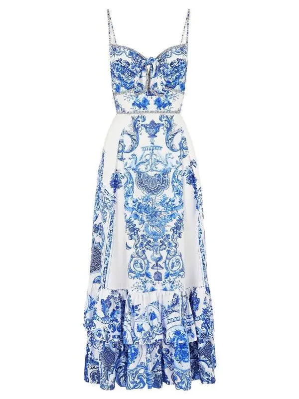 Camilla Print Silk Ruffle-hem Midi Dress - Ceramic Panoramic