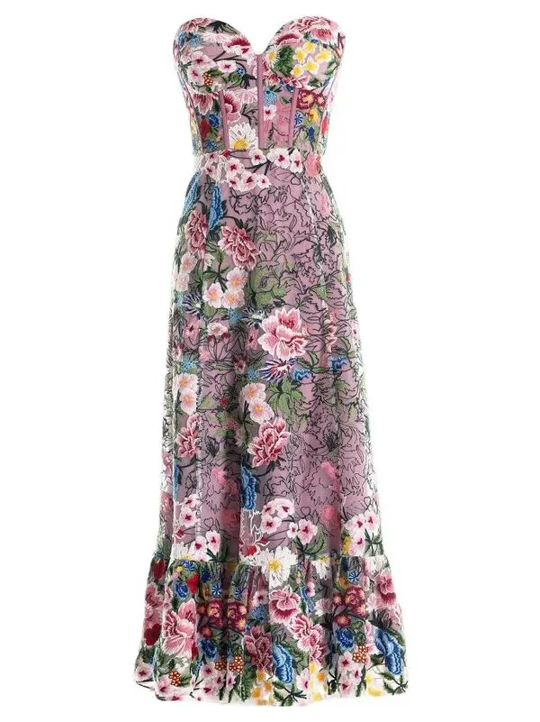 Dress The Population Carina Floral Embroidered Strapless Bustier Fit & Flare Dress - Blush Multi
