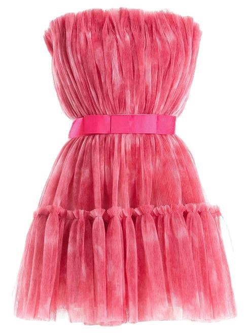Dress The Population Petra Plissé Tulle Fit & Flare Minidress - Raspberry Multi