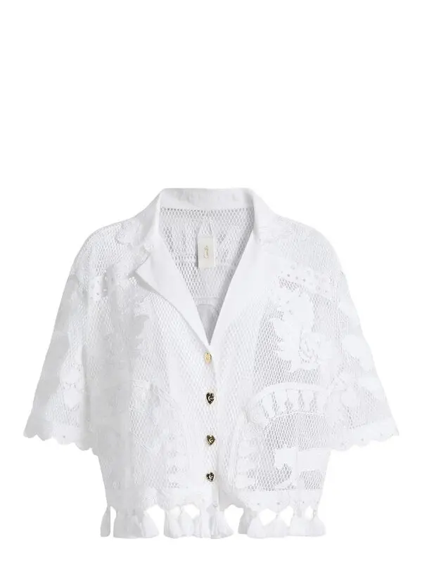 Camilla Lace Camp Collar Crop Blouse - Multi