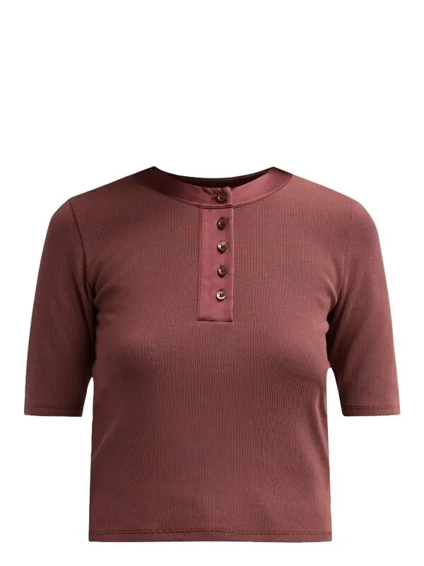 FRAME The Satin Trim Henley Top - Currant