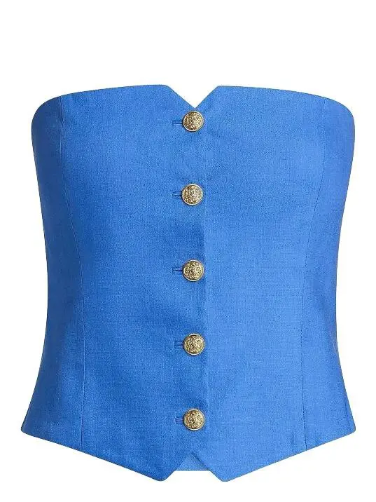 Alice + Olivia Kelcey Strapless Linen-blend Vest - Blue Iris