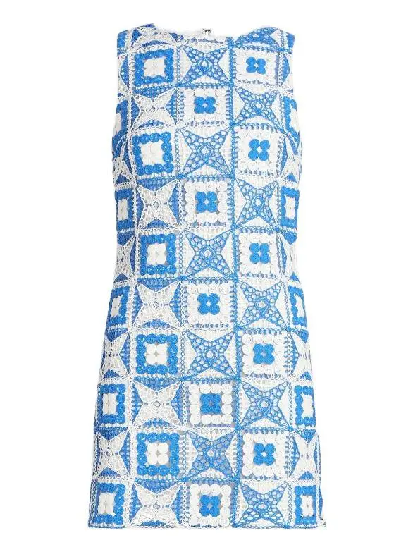 Alice + Olivia Clyde Geometric Cotton-blend Minidress - Blue Iris