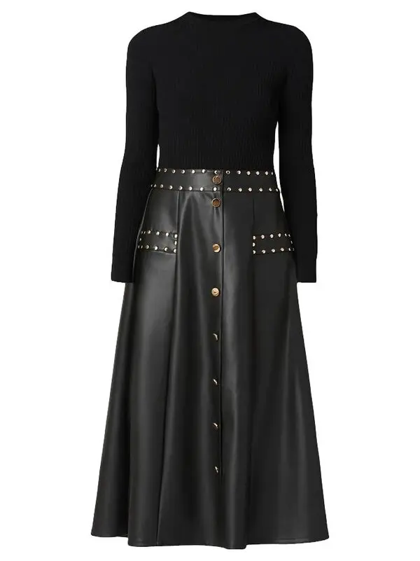 Shoshanna Cleo Mixed-media Midi-dress - Jet