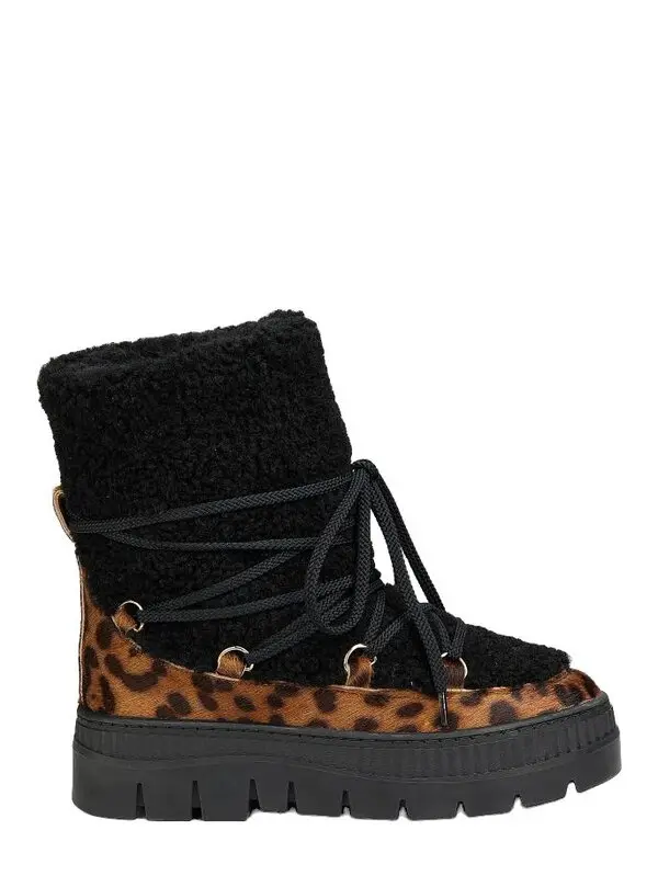 POLLINI Lace-up Shearling Ankle Boots - Black Leopard
