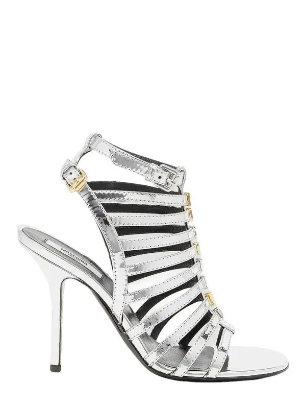 Moschino 100mm Logo Lettering Stiletto Sandals - Silver