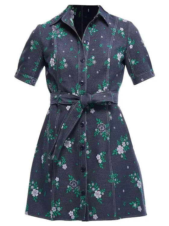 Shoshanna Archie Floral-print Denim Minidress - Blue Pattern