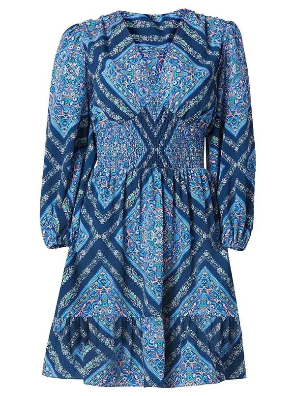 Shoshanna Imogen Smocked Floral-print Empire Minidress - Blue Pattern