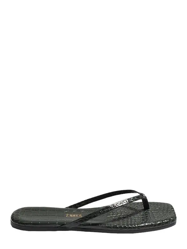 Tkees Croc-embossed Leather Flat Sandals - Emerald
