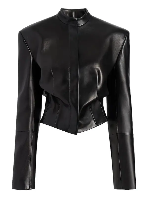 Khaite Yoko Pleated Leather Jacket - Black