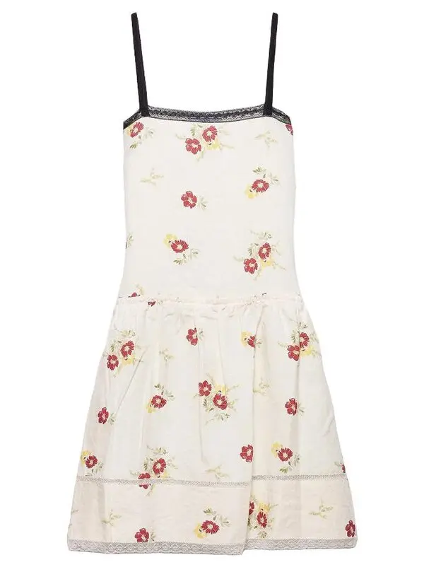 Prada Embroidered Linen Mini-dress With Floral Motif - Red