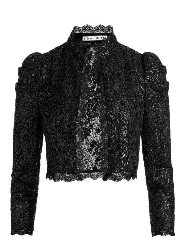 Alice + Olivia Thomasina Embellished Lace Crop Jacket - Black