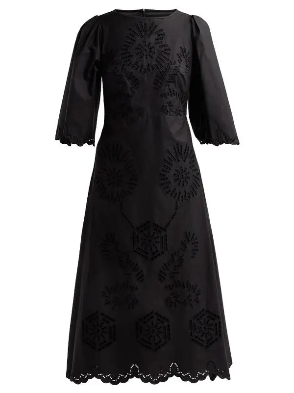 MAISON COMMON Broderie Anglaise A-line Midi Dress - Black