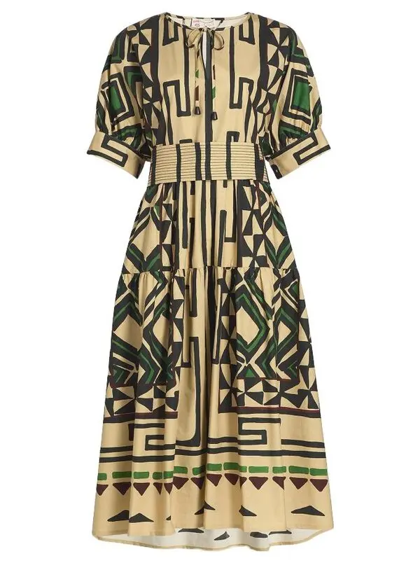 MAISON COMMON Abstract-print Cotton A-line Midi-dress - Beige Multi