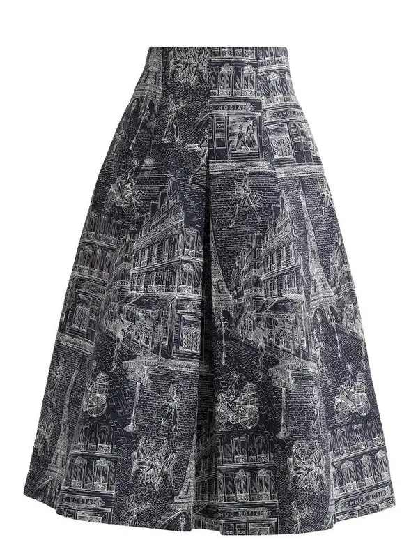 MAISON COMMON Jacquard Town Print Midi Skirt - Navy