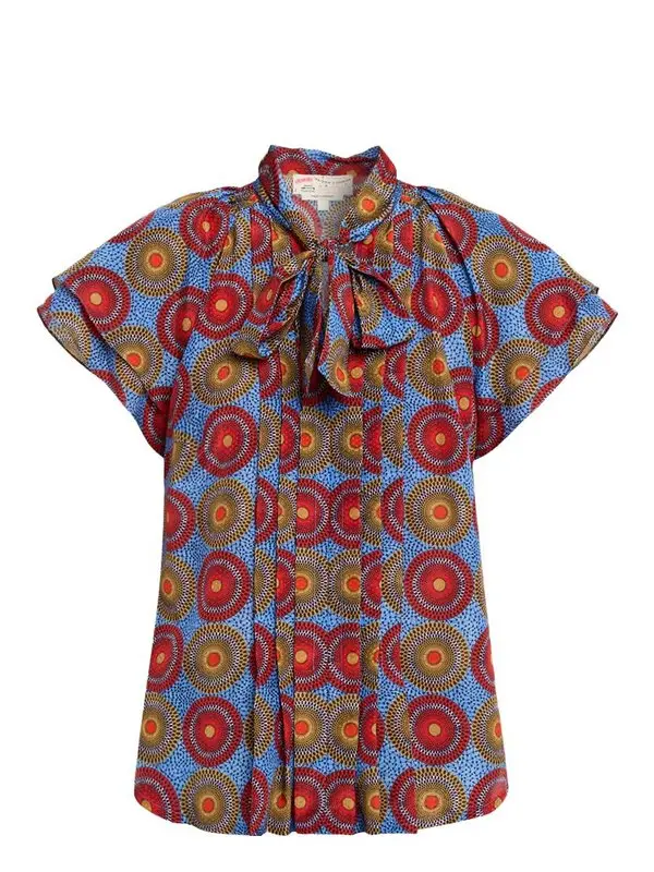 MAISON COMMON Geometric Jacquard Cotton Viole Shirt - Blue Multi