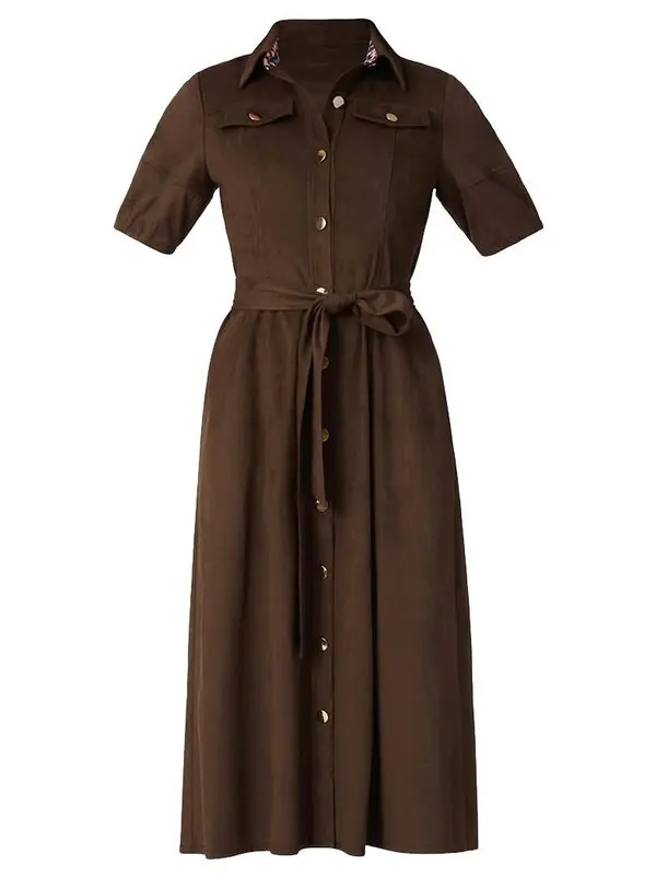 Shoshanna Mara Faux-suede Button-front Midi-dress - Espresso
