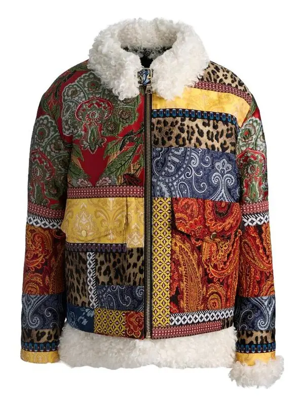 Alice + Olivia Hudson Patchwork Jacquard & Sherpa Aviator Coat - Multi