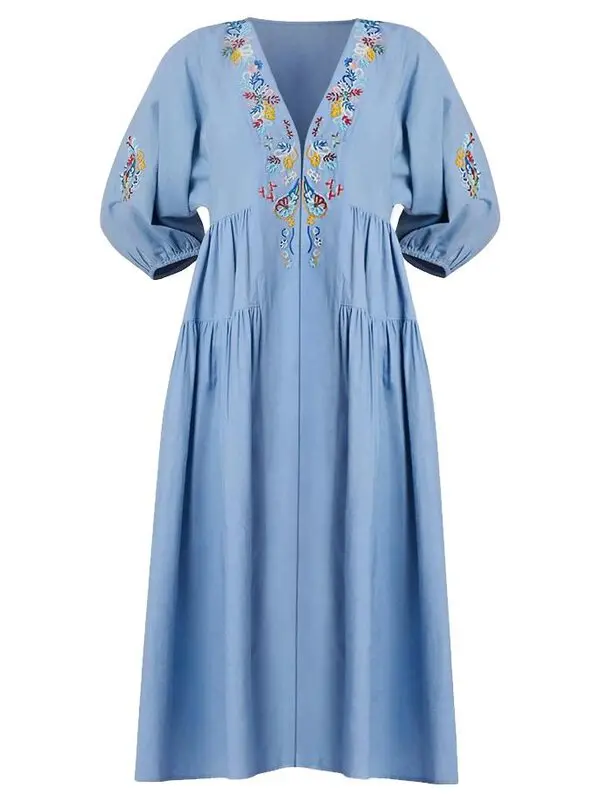 Shoshanna Evora Embroidered Cotton Midi-dress - Multi