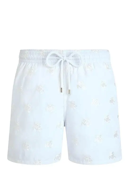Vilebrequin Embroidered Micro Ronde Des Tortues Diagonal Swim Trunks - Blanc