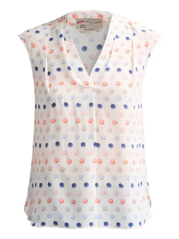 MAISON COMMON Macaroon Print Silk Top - Medium Blue