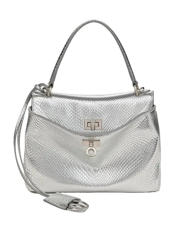 Balenciaga Rodeo Embossed Leather Top Handle Bag - Silver