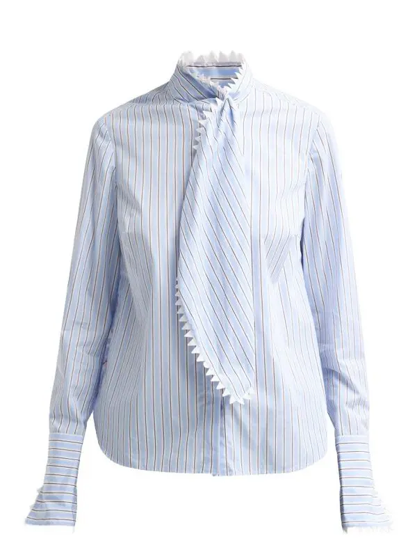 MAISON COMMON Embroidered Stripe Cotton Shirt - Medium Blue