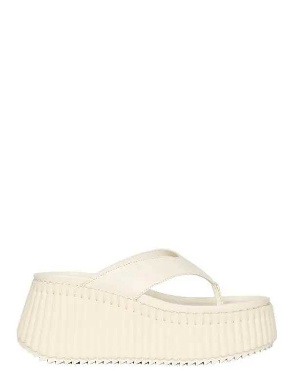 Chloé Nama Leather Wedge Sandals - Eggshell