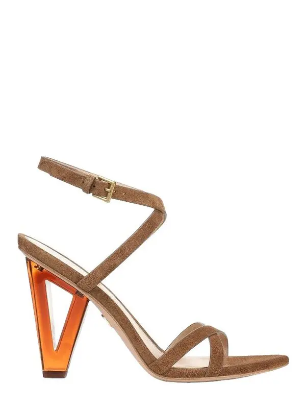 Veronica Beard Lanaya 90mm Suede Sculptural-heel Sandals - Chestnut Brown