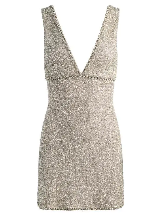 Alice + Olivia Mandy Embellished Plungingv-neck Mini Dress - Silver