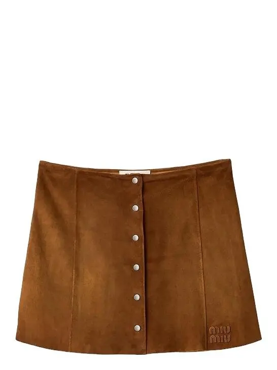 Miu Miu Waxed Suede Mini-skirt - Brown
