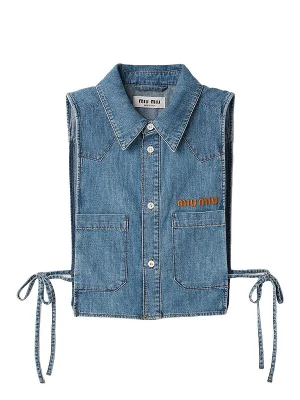 Miu Miu Cropped Chambray Tie Shirt - Blue