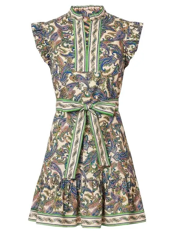 Shoshanna Leah Paisley Stretch-cotton Tie-waist Mini Dress - Ivory Multi