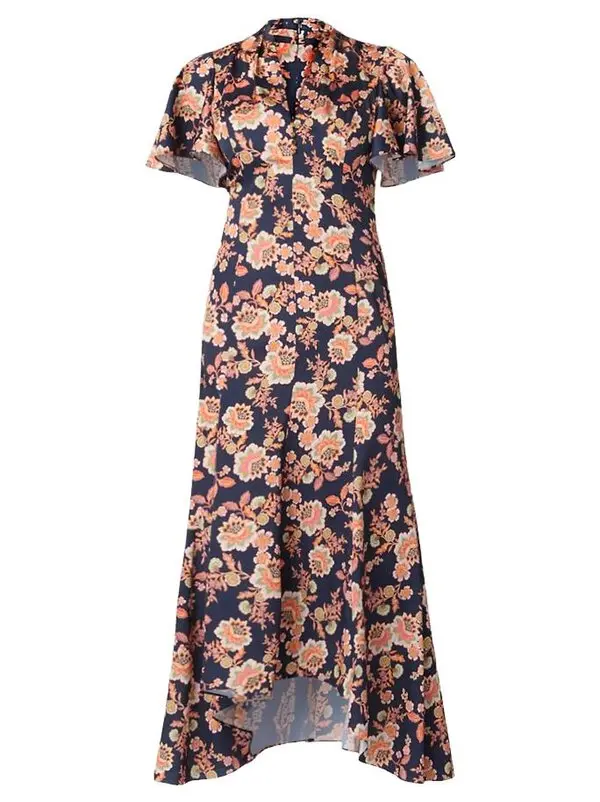 Shoshanna Cinnie Floral Slip Midi Shirtdress - Navy Multi
