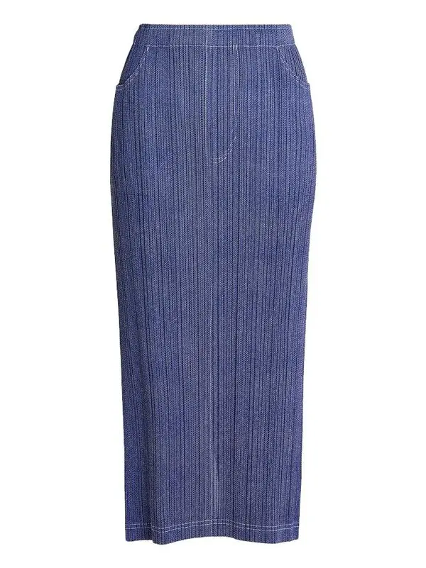 Issey Miyake Denim-look Plissé Midi-skirt - Navy